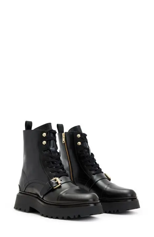 All Saints Tori Lug Sole Combat Boot - Black/Warm Brass - 30% Off | Editorialist
